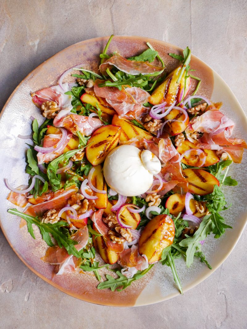 Peach Salad with Garlic Confit Dressing - Daen's Kitchen